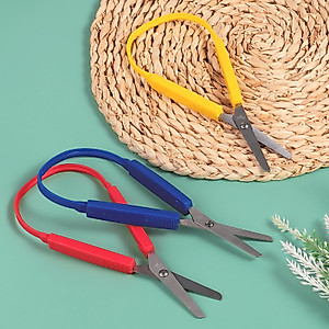 2 Pcs Loop Scissors Grip Scissors Adaptive Cutting Scissors Loop Handle Easy Self Opening Scissors Mini Loop Scissor for Kids Children Toddler Adults Special Needs, Paper Cutting Sewing Work Art Craft