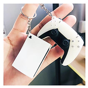 TGDPLUE PS5 Console and PS5 Controller Keychain Kits for Video Game Party Favors Pendant,Gamer Party Bags for Game Birthday Party Supplies,PVC Material-White(1.97in)