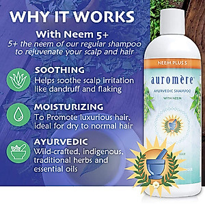 Auromere Ayurvedic Shampoo, Neem + 5 - Vegan, Cruelty Free, Non-GMO, Natural, Gluten Free, Sulfate Free, Paraben Free for Normal to Oily Hair (16 fl oz), 1 Pack