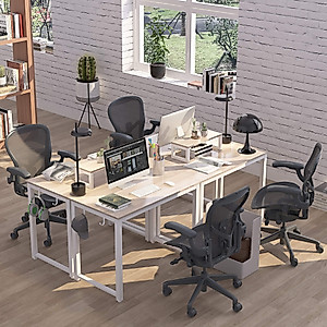 JSB Small Computer Office Desk 39" with Freely Move Monitor Stand and 4 Hooks, Study Writing Table PC Home Office Desk - Natural & White