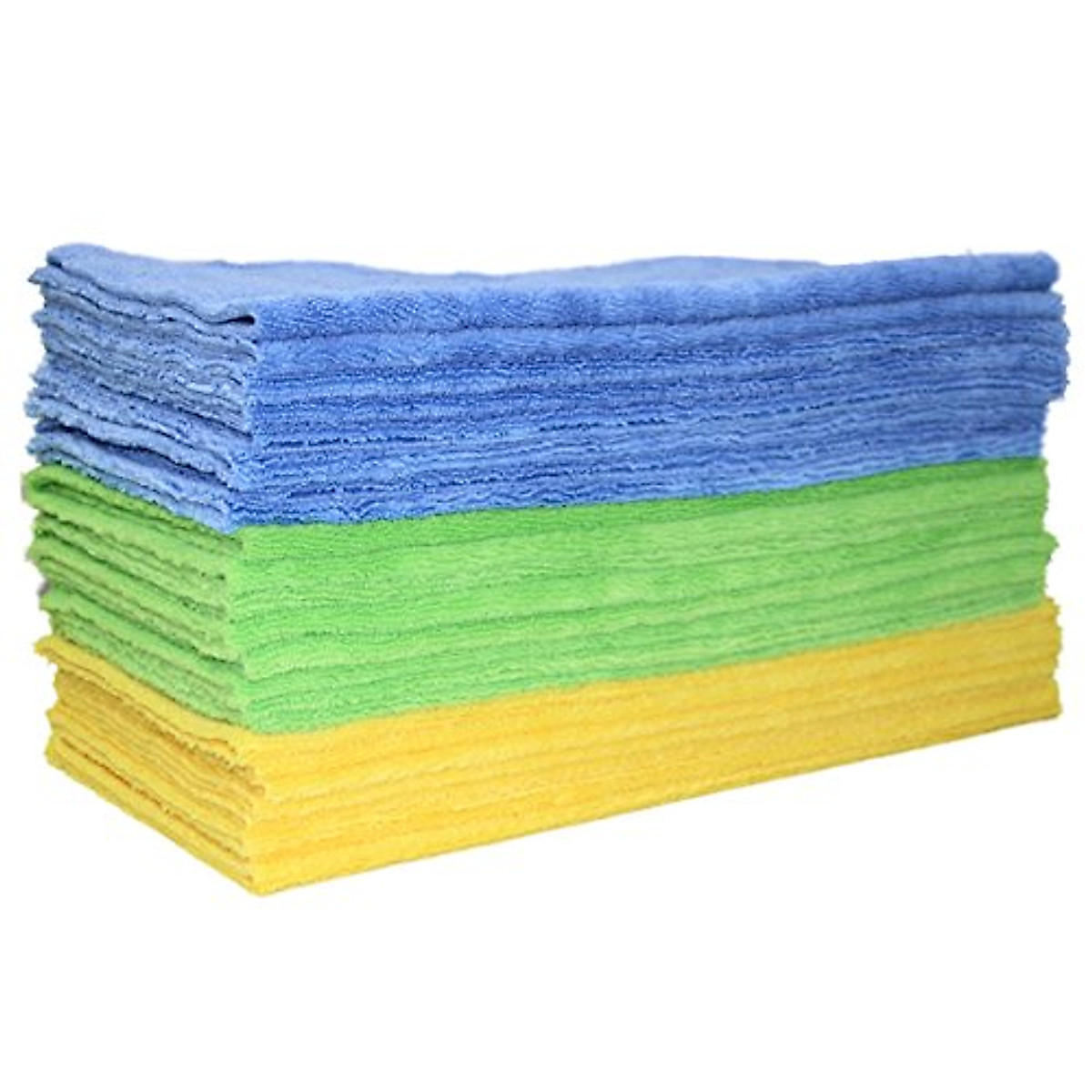 POLYTE Microfiber Cleaning Towel Ultrasonic Cut Edgeless (16x16, 24 Pack, Premium, Blue,Green,Yellow)