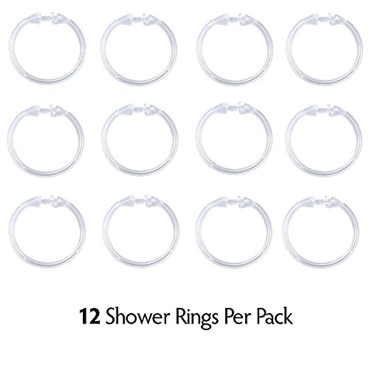 SlipX Solutions Clear Premium Plastic Shower Rings Provide Effortless Gliding on Standard Shower Rods (Set of 12, Easy Snap Closure, BPA-Free Plastic)