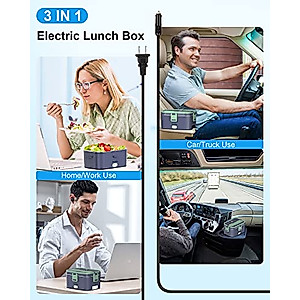 Dosevita Electric Lunch Box for Adults, 1.8 Large Heated Lunch Box, Faster Heating 3 in 1 Lunch Box Warmer Portable for Work/Car/Truck with Spoon & Fork, Carry Bag and 2 Cleaning Sponges