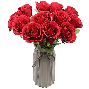 Hananona Artificial Roses Flowers for Flower Arrangement, 12 Pcs Silk Red Rose Bouquet for Home Decoration, Faux Roses for Valentine's Day Parties and Wedding Decoration (Red, 12)