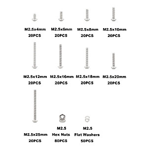 MCMASKE 310PCS Metric M2.5 304 Stainless Steel Button Head Socket Cap Screws Hex Nuts Flat Washers Assortment Kit
