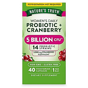 Nature's Truth Probiotics for Women | 5 Billion CFUs Daily | 40 Vegetarian Capsules | with Cranberry | Non-GMO & Gluten Free | No Refrigeration Needed