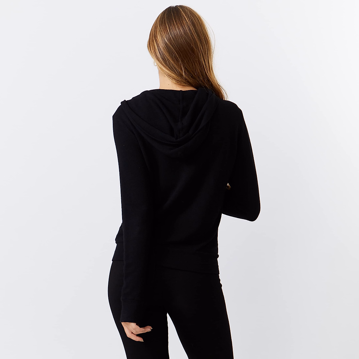 Monrow Women's Super Soft Zip Up Hoody, Black, M