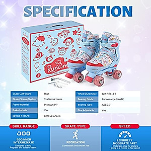 Runcinds Adjustable 4 Size Toddler Roller Skates for Girls, Kids Roller Skates for Beginners with Light up Wheels Indoor Outdoor