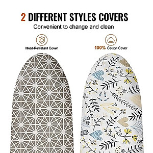 VEVOR Ironing Board with Large 51 x 13 Ironing Surface, Thickened 4 Layers Iron Board with Heat Resistant Cover and 100% Cotton Cover, 7 Adjustable Heights Ironing Board for Home Laundry Room Use