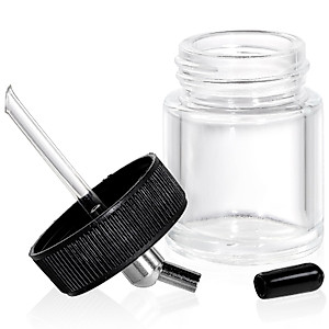 Goaste 10 Pack Glass Airbrush Bottles Kit, 22cc Empty Airbrush Jars, Transparent Airbrush Paint Storage Pot with 10pcs Cap Covers, 30° Down Angle Adaptor Lids, Fits Dual-Action Siphon Feed Airbrushes