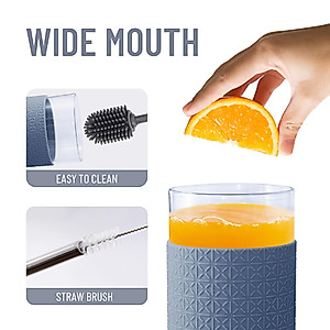 ZKA Global 24 Oz Reusable Boba Cup with Bambo Lid, 2 Straw With Silicon Tip and Cleaning Brush, Glass tumbler with Silicon Protective Sleeve, Glass Smoothie Boba Tumbler Gift Set (Grey)