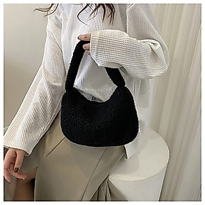 Fluffy Underarm Bags Plush Bag Women Soft Zipper Handbags Shoulder Bag (khaki)