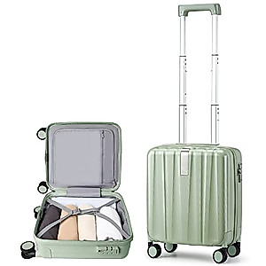 Hanke 14 Inch Underseat Carry On luggage with Wheels, Lightweight Mini Suitcase for Weekender, PC Hardside Small Carry On Bag with TSA Lock,Travel Suit Case Women men（Bamboo Green）