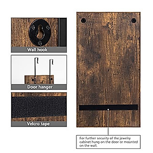 Lavievert Lockable Jewelry Cabinet Armoire with Frameless Mirror, Wall/Door Mounted Space Saving Jewelry Display Organizer with Lipstick Compartments - Rustic Brown