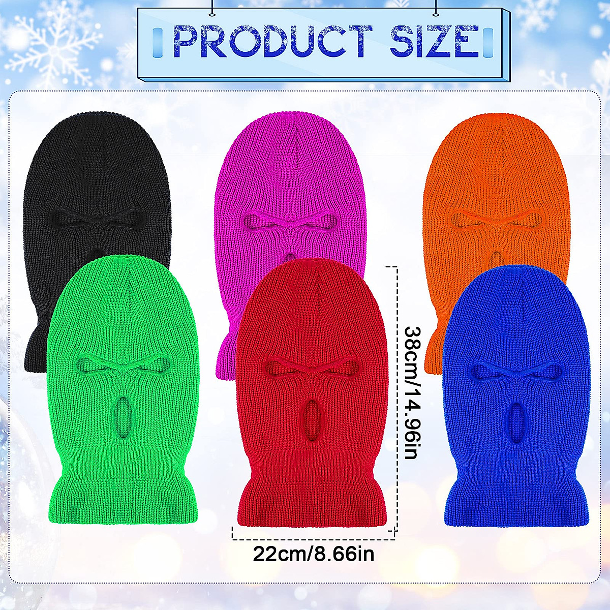 Geyoga 6 Pieces 3 Hole Balaclava Ski Winter Knitted Full Face Cover for Outdoor Sports (Bright Colors)