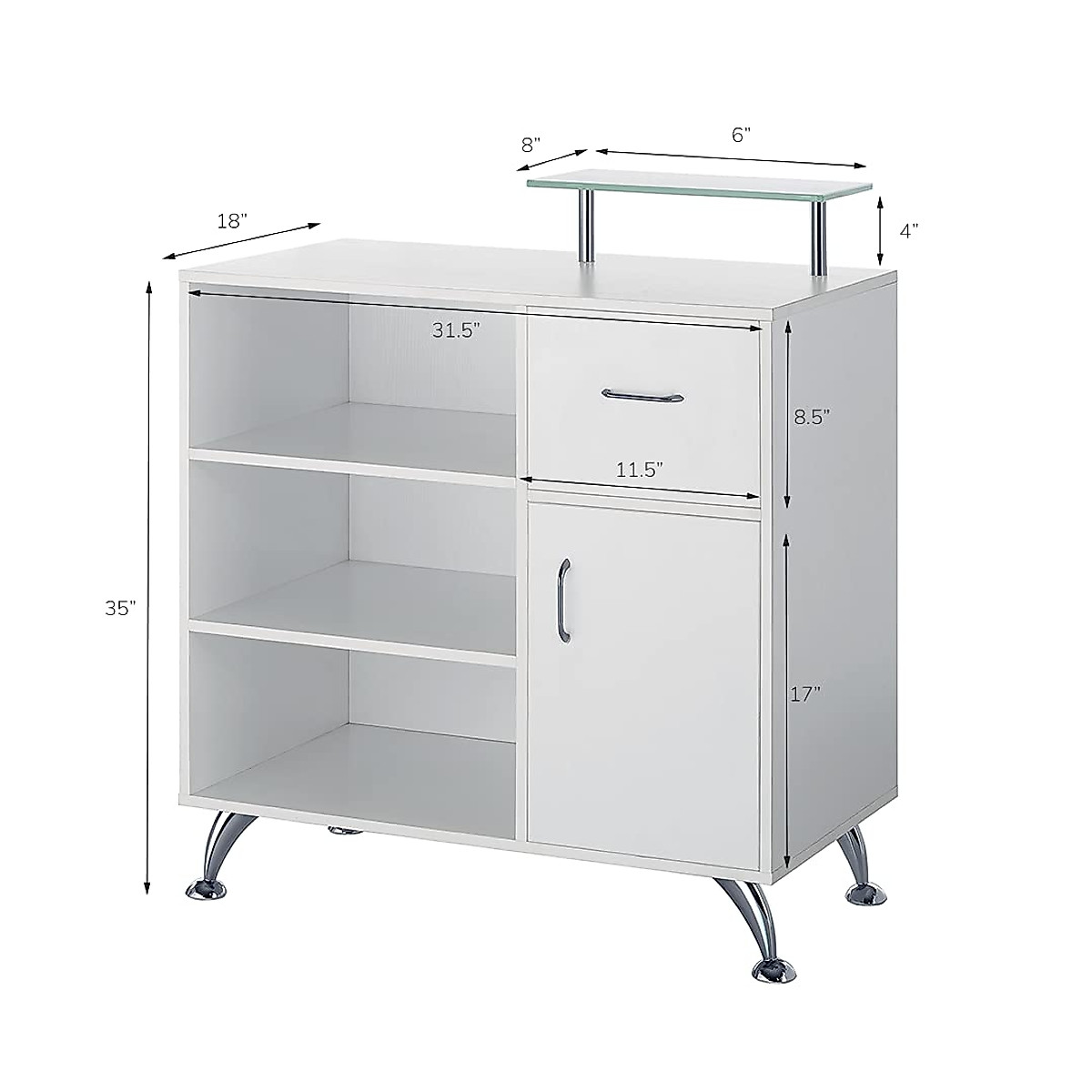 Glasglow II Reception Desk with Glass Top, Office Restaurant Beauty Salon Furniture, White 32" L x 18" W