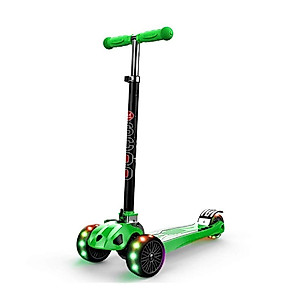 Ygqtbc Scooter for Kids 3 Wheel Kick Scooter for Toddler Girls Boys, Lean to Steer, 4 Adjustable Height, Light Up Wheels for Children Ages 2-16