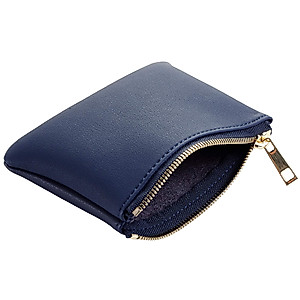 Chelmon Vegan Leather Coin Purse Pouch Change Purse With Zipper For Men Women (Blue Navy)