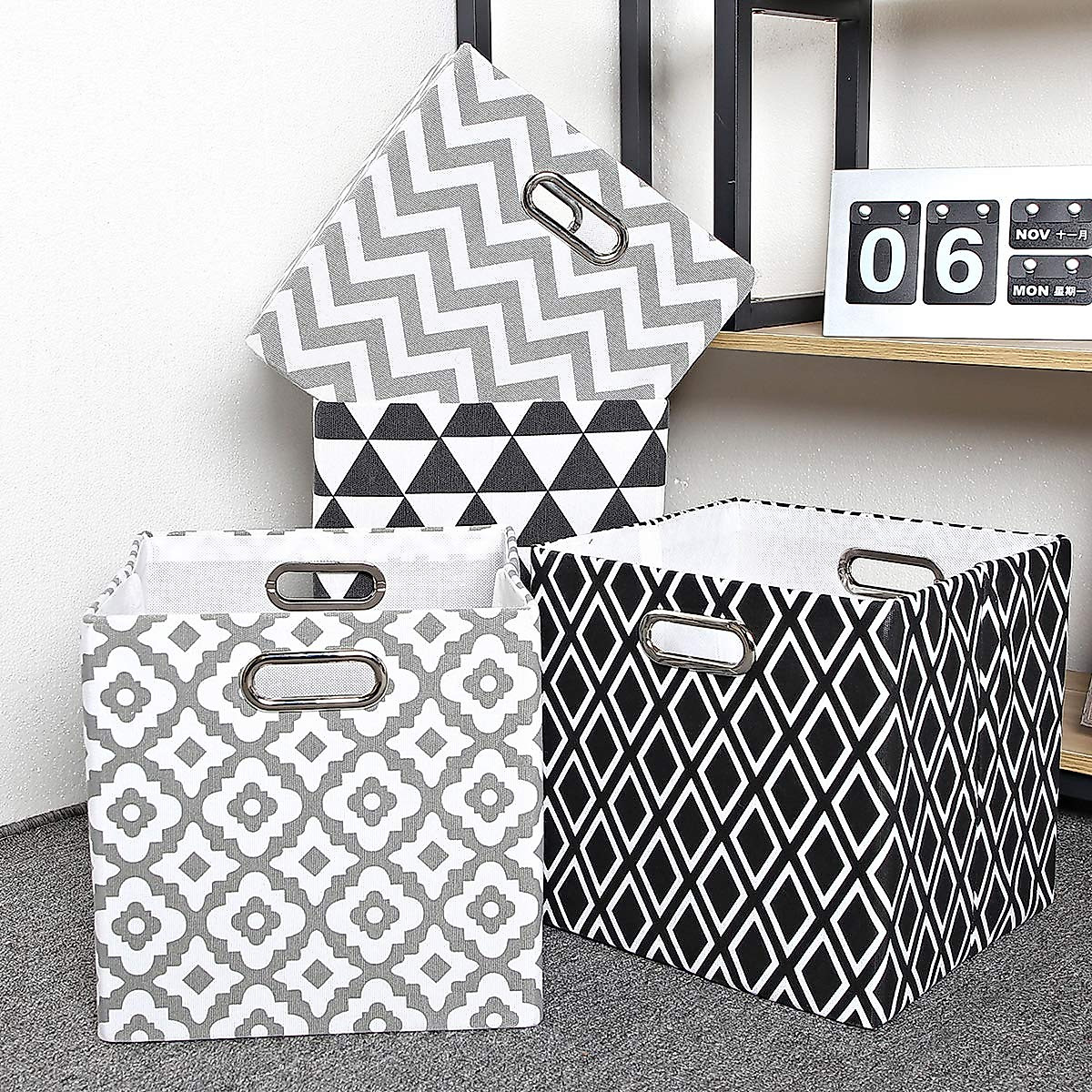 BAIST Pretty Storage Bins,Heavy Duty Square Colorful Fabric Storage Cube Bins Baskets for Playroom Bedroom Shelf,4-Pack