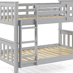 Bunk Bed Solid Wood Sturdy Twin Over Twin with Ladder and Safety Rail Grey - Kids' Twin Loft Bunk Bed with Headboard - by from The Tree Furniture