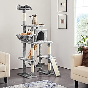 Yaheetech 70 inches Stable Cat Tree with Padded Platform, Replaceable Dangling Balls, Hammock, Basket and Condo, Cat Tower Furniture for Kittens, Cats and Pets
