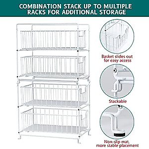 SUFAUY 2 Pack Stackable 2-Tier Under Sink Cabinet Organizer with Sliding Drawer for Pantry Organization or Kitchen Storage, White