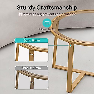 Evajoy Round Glass Coffee Table, 27.6" Gold Coffee Table with Tempered Clear Glass Surface for Living Room, Simple & Modern Center Circle Coffee Table for Small Space, Easy Assembly