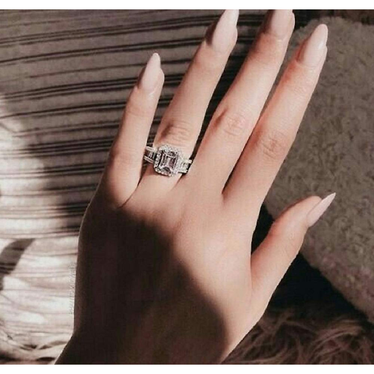 LVTING Princess Cut Cubic Zirconia Ring 925 Silver Engagement Wedding Ring CZ Simulation Diamond Ring Gorgeous Personality Square Wheel Ring Marriage Studded Ring for Women (10#)