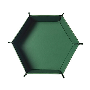 Kimairy DND Metal Dice Tray, Dice Folding Hexagon Tray Leather Dice Holder Velvet Rolling Storage Tray for Dice Games RPG DND Other Table Games and Candy Holder Storage Box (Green)