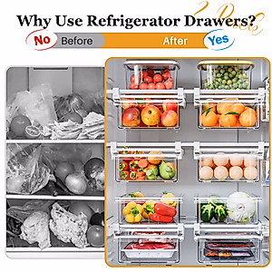 2 Pack Refrigerator Drawer Organizer, Pull Out Refrigerator Shelf Storage Drawer Organizer, Transparent Fridge Organizer for Egg, Fruit, Vegetable, Seafood, Meat, Fit All Fridge Shelves Under 0.6''