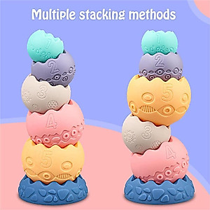 Baby Sensory Balls Teething Toys 6 9 12 18 Months Soft Building Blocks Toddlers Montessori Early Developmental Educational Fine Motor Skills Stacking Ring Infant Boys Girls Gifts One 1 2 3 Year Old