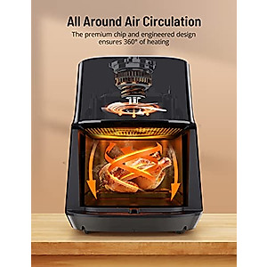 Air Fryer, PARIS RHÔNE 5.3 QT with Viewing Window & Ceramic Coated Non-Stick Basket, Large Air Fryer Oven with 8-in-1 Functions One Touch Control, NO Pre-heating, with Detachable Tray Easy to Clean