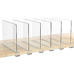 HBlife 6 Pack Clear Shelf Dividers, Vertical Purse Organizer for Closet Perfect for Sweater, Shirts, Handbags in Bedroom and Kitchen, Adjustable Acrylic Bookshelf for Organization