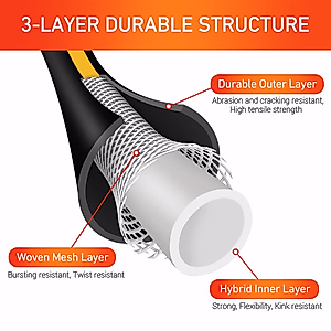 Adimos Hybrid Garden Hose 100 ft x 5/8", Heavy Duty Flexible Lightweight Water Hose 100ft with 10 Function Sprayer Nozzle, 3/4'' Solid Brass Fittings, Ultra Durable, All-weather