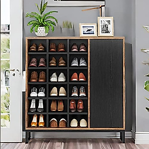 LITTLE TREE Shoe Cabinet for Entryway, Freestanding 6-Tier Shoe Rack Organizer with Doors, Slim 26 Pair Shoe Storage Cubby with Adjustable Open Shelves for Hallway Closet