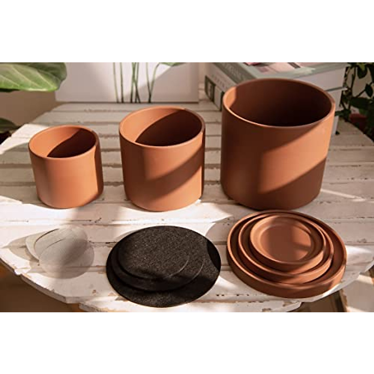 D'vine Dev Rust Terracotta Pots, Set of 3, Clay Planters for Indoor Plants, Succulent Planter Pot with Drainage Hole and Saucer, 4.2 Inch 5.3 Inch 6.5 Inch, 40-A-T-0