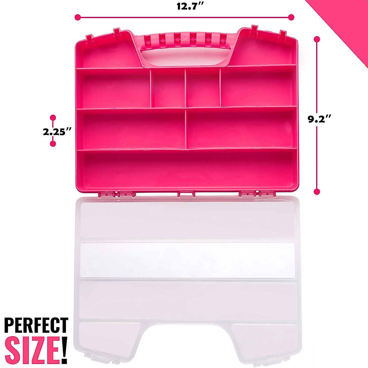 ASH BRAND DURABLE FIGURES CASE ORGANIZER BOX | Fits Up to 50 Mini Colleggtibles Eggs Toys Figurines, Miniature Characters Or Tiny figure| Large Compartments | Pink Carrying Case Box with Handle