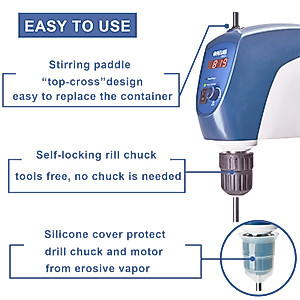 ONiLAB Electric Overhead Stirrer, LED Digital Overhead Stirrer Mixer with Stirring Rod，20L ，10000 mPas ， 50~2200RPM, Aluminum Alloy(Stirrer only, Stand not Included)