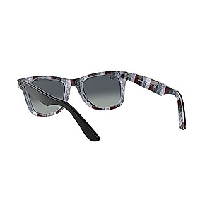 Ray-Ban RB2140 Original Wayfarer Square Sunglasses, Black On Chevron Grey/Burgundy/Light Grey Gradient Blue, 50 mm