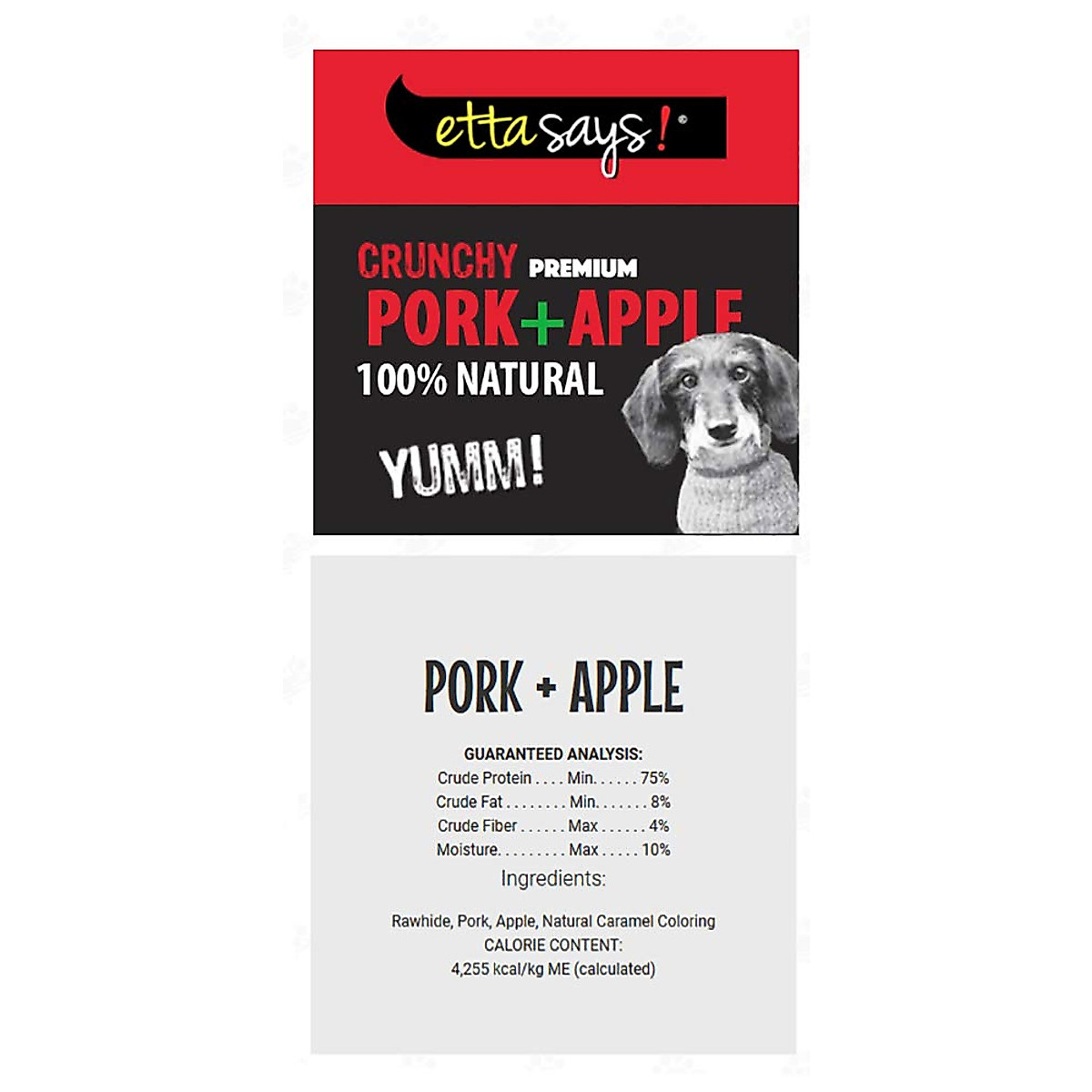 etta says! Premium Crunchy Chew Bars - All Natural - Pork + Apple - Made in The USA (12 Count Pack of 1)