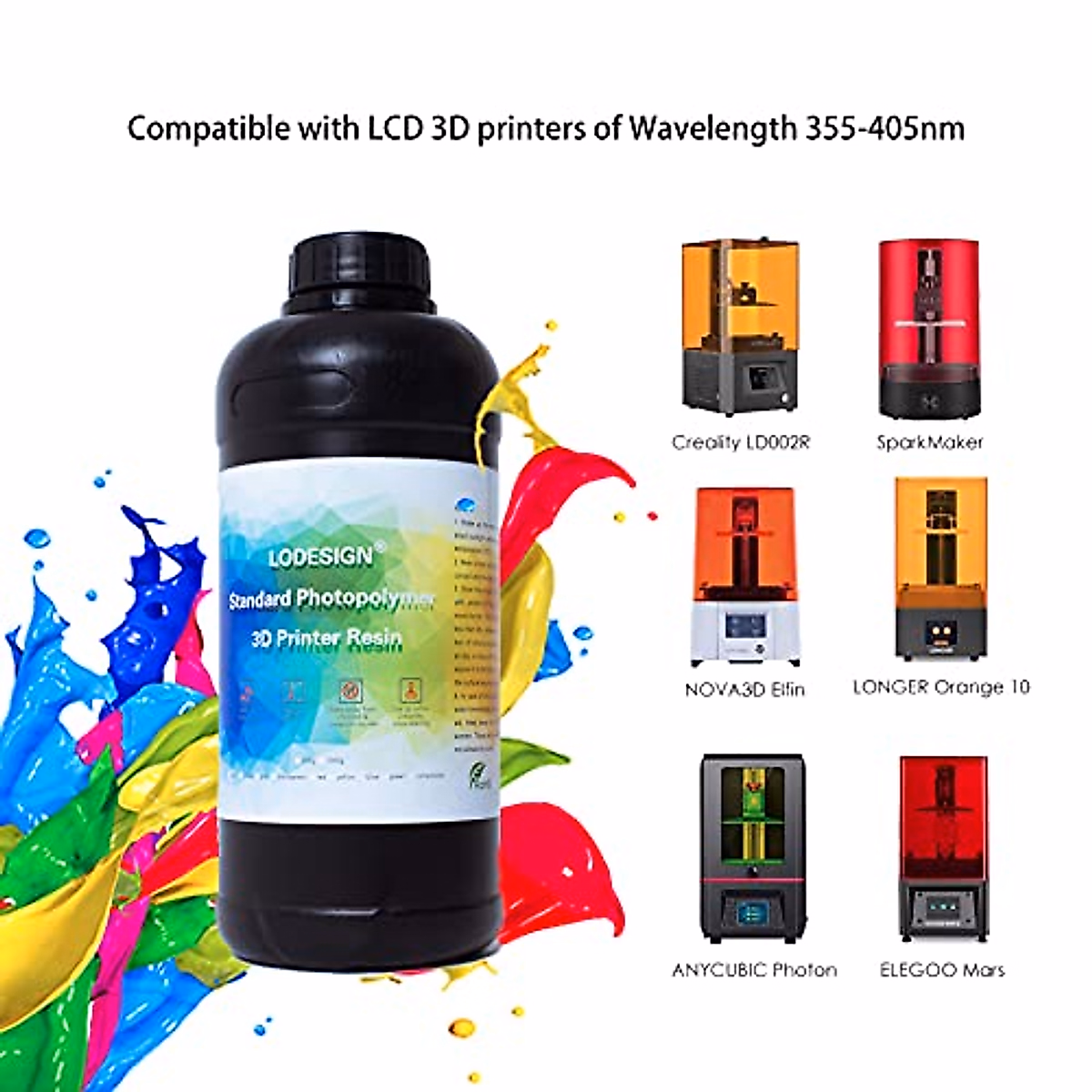 LODESIGN 3D Printer Resin Standard Photopolymer 405nm UV-Curing Resin Low Odor Low Shrinkage High Precision Printing for LCD 3D Printers Gray/500g