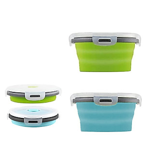 2 Pcs Collapsible Bowls with Lids, Foldable Meal Prep Containers Reusable, Silicone Food Storage Containers, Camper Must Haves Rv Camping Accessories for Travel Trailers, Microwave and Freezer Safe