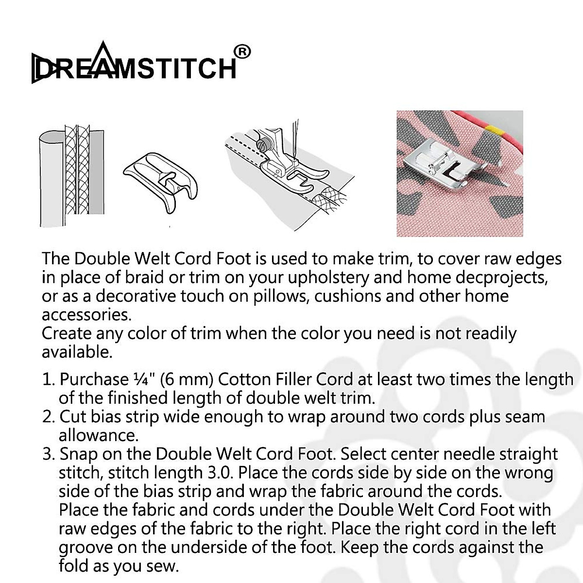 DREAMSTITCH SA192 F067 7mm Double Piping Presser Foot for All Low Shank and High Shank (Use Master Shank) Singer,Brother,Babylock,Janome,White,Juki,Janome,New Home,Simplicity,Elna Sewing Machine