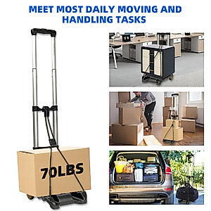 Folding Luggage Cart, Hand Truck 2 Wheels with Elastic Ropes, Solid Aluminum Utility Dolly Platform Cart, Compact and Portable Trolley for Moving Luggage, Backpack, Travel Moving and Office Use