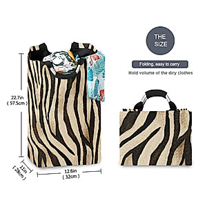 ALAZA Large Laundry Basket Vintage Zebra Print Animal Laundry Bag Hamper Collapsible Oxford Cloth Stylish Home Storage Bin with Handles, 22.7 Inch