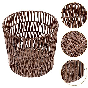 Gatuida Small Woven Basket Trash Can Wastebasket Round Wicker Waste Paper Bin Storage Basket for Bedroom, Bathroom, Office(Brown)