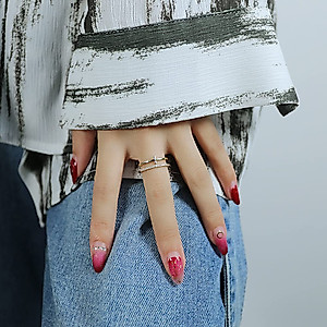 Cross Horizontal Double Line Cubic Zirconia Paved Gold Rings for Teens Girls Women Minimalist Thin Band Hollow Adjustable Hypoallergenic Finger Expandable Sparkly CZ Faith Fashion Statement Wedding