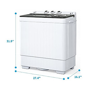Bonnlo 26lbs Portable Washing Machine, Compact Mini Washer, Twin Tub Washer and Dryer Combo; 18LBS Washer & 8LBS Spin Dryer for Apartment, Dorms, RVs, Camping and More (Grey)