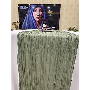Cheesecloth Table Runner Terracotta 35x118in Wrinkle Gauze Table Runner 10ft for Wedding Party Decor Backdrop (SAGE Green)