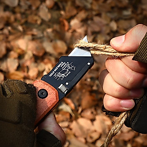 WORKPRO Folding Utility Knife with Stainless Steel Head, Quick-change Blade & Back Lock, Wood Handle Heavy Duty Box Cutter, 1PC Razor Knife with Extra 10PC SK5 Blades